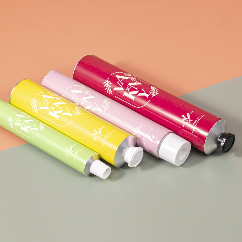 Customized red pure aluminum tube packaging with stripe cap – Vanky